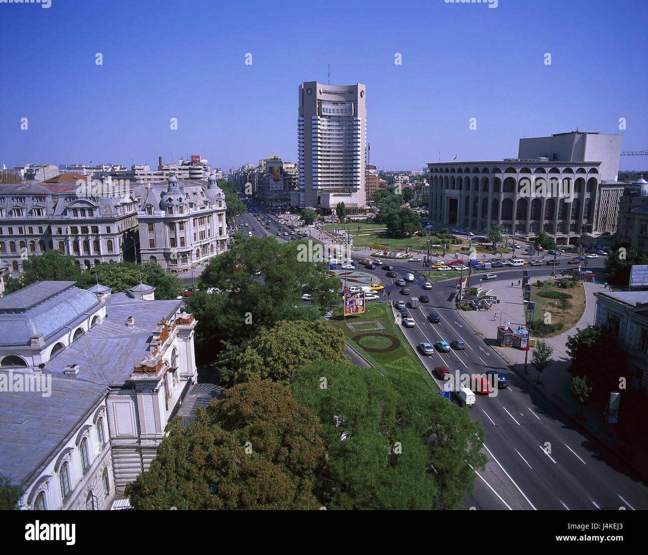 Romania, Bucharest, town view, street scene, hotel of 'Intercontinental ...