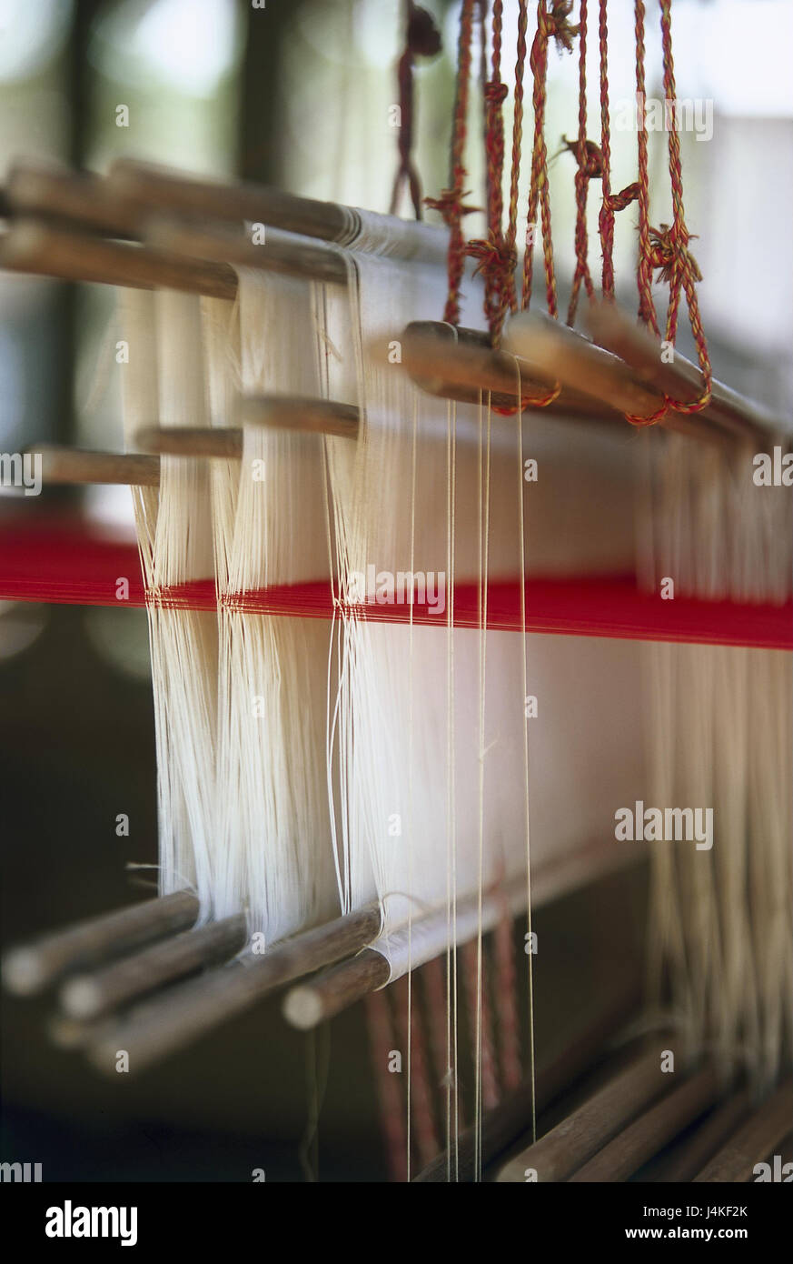 Cambodia, Phnom Penh, silk spinning mill, web machine, close up South ...
