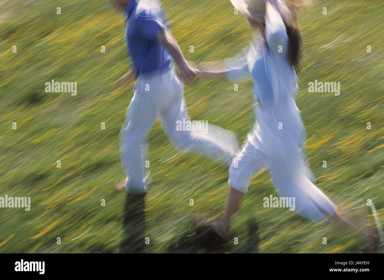 Couple, melted, hand run in hand, meadow, blur summers, vacation ...