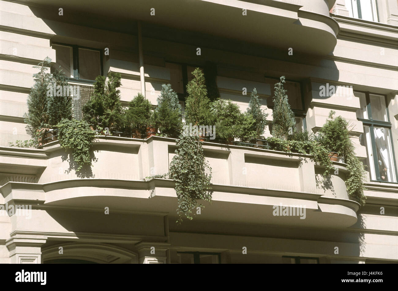 House facade, detail, balcony, green plants Europe, Germany, Berlin ...