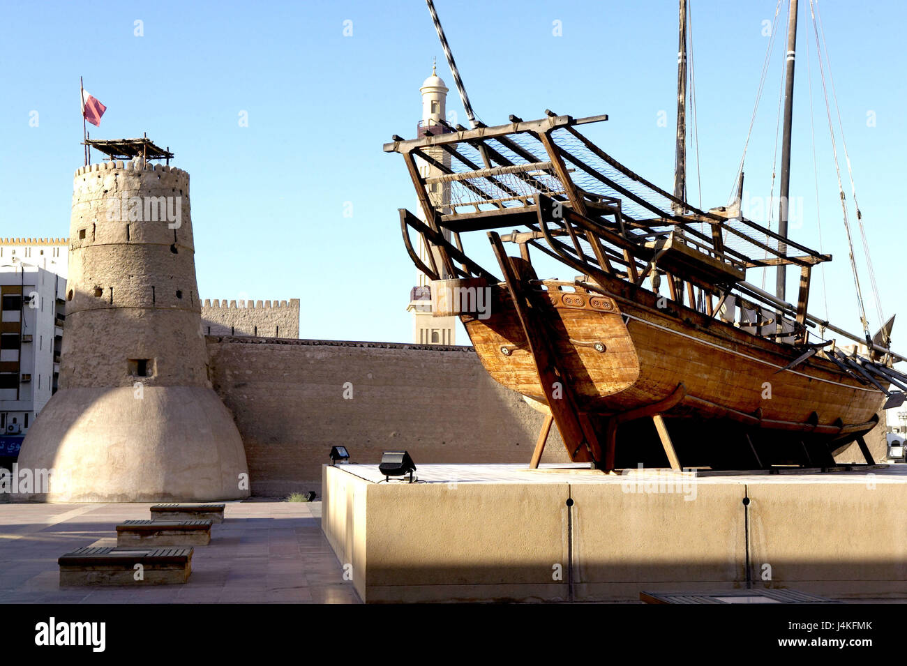 United Arab Emirates, Dubai, Al-Fahidi fort, exhibit, wooden ship VAE ...