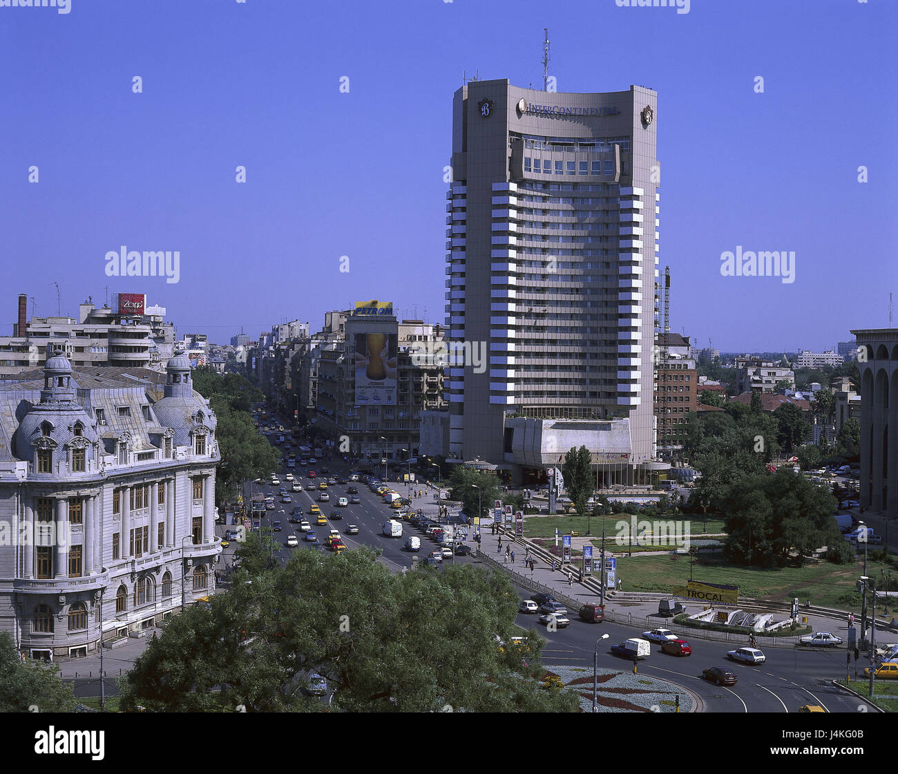 Romania, Bucharest, town view, street scene, hotel of 'Intercontinental ...