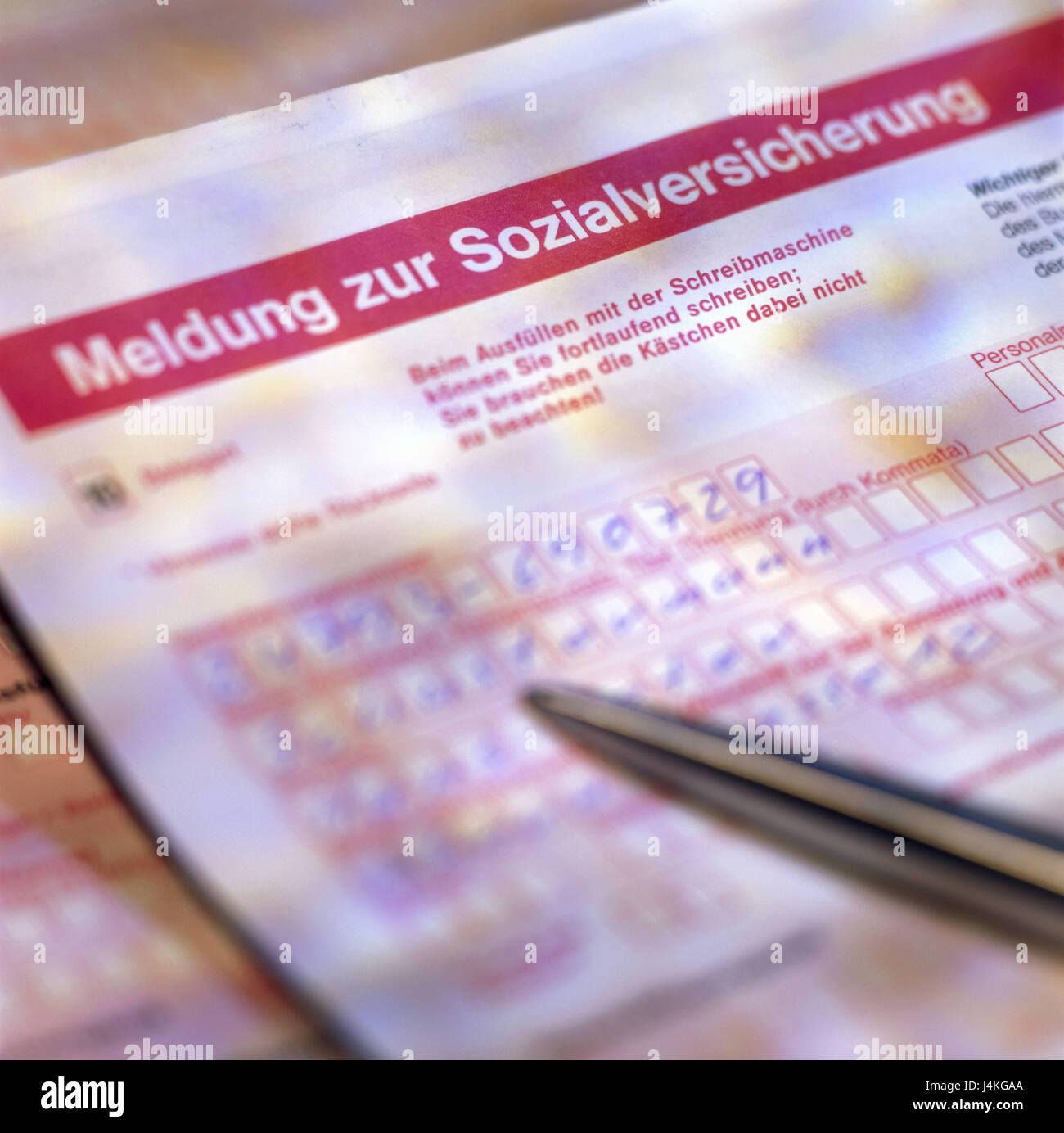 Form, message to the social insurance, pen, detail, blur document ...