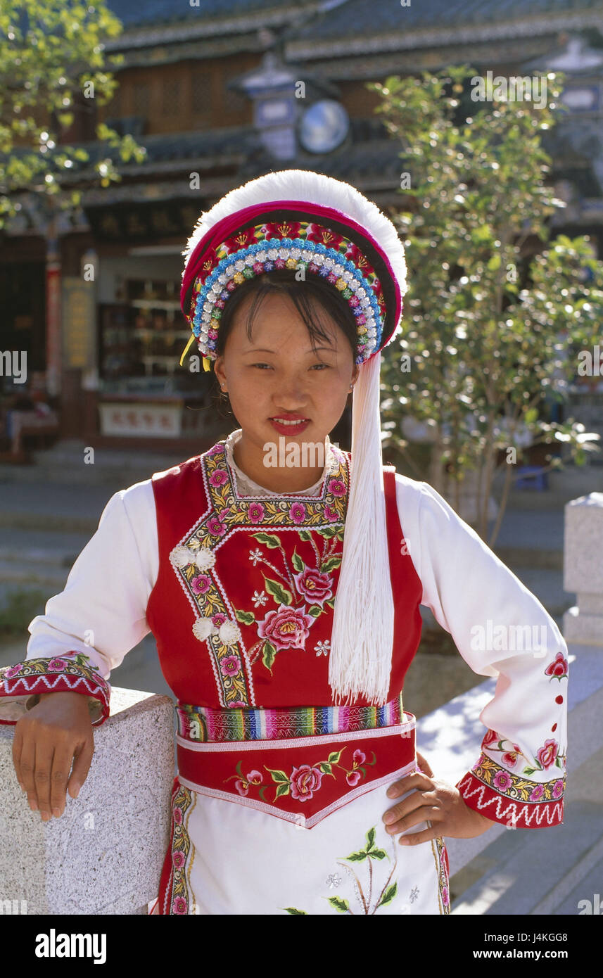 China, Yunnan Province, Dali, girl, clothes, traditionally, half ...