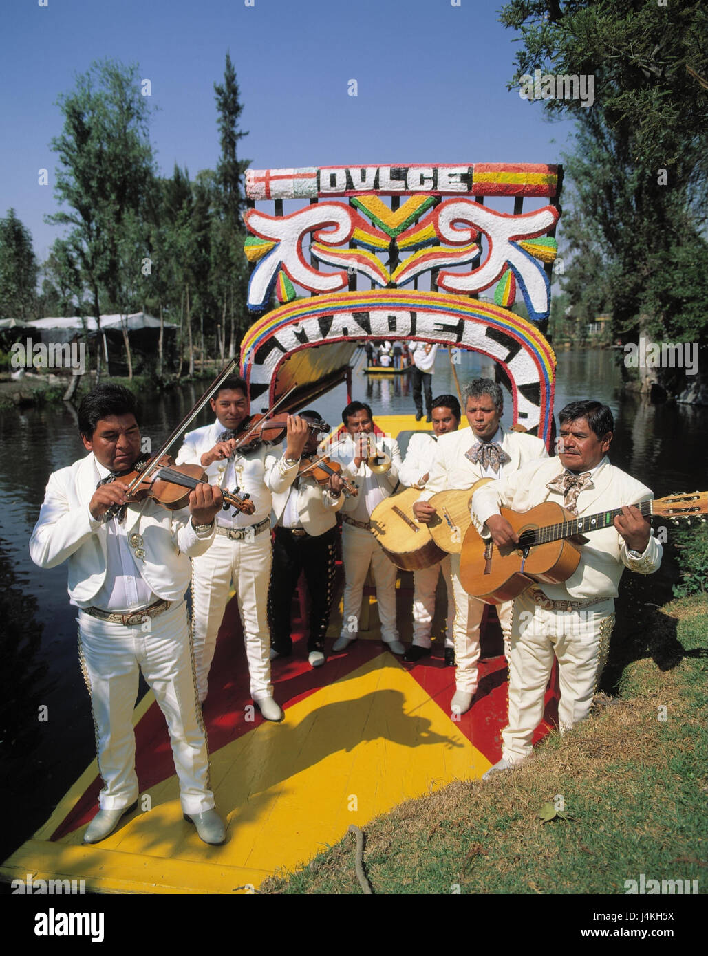 Mexico, Mexico City, Xochimilco, river, boat, Mariachi musician ...