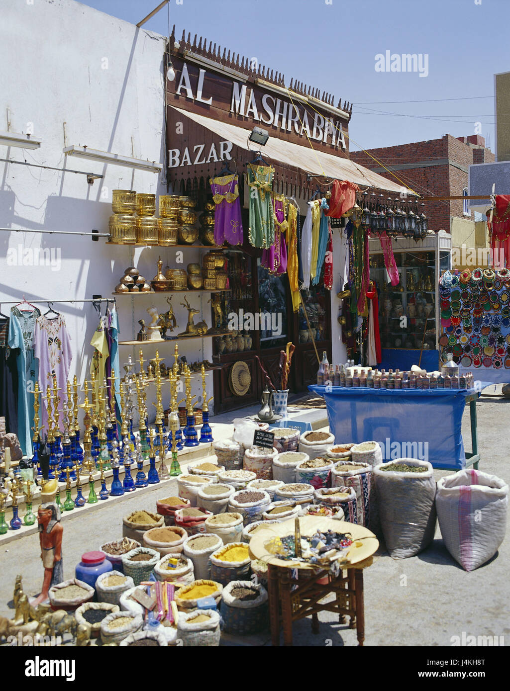 Egypt, Hurghada, Souk, Old Town, market outside, bazaar, sales, brass ...