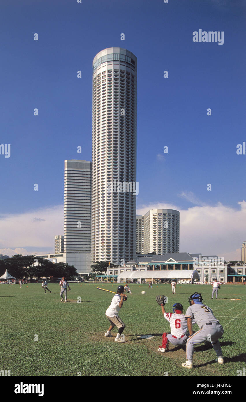 Singapore, Padang park, baseball game, background, high rises Asia ...