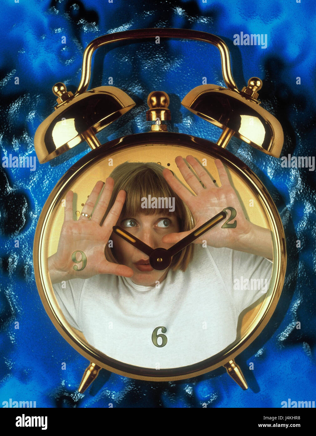 Composing, alarm clock, dial, woman, gesture, anxiously time, pressure ...