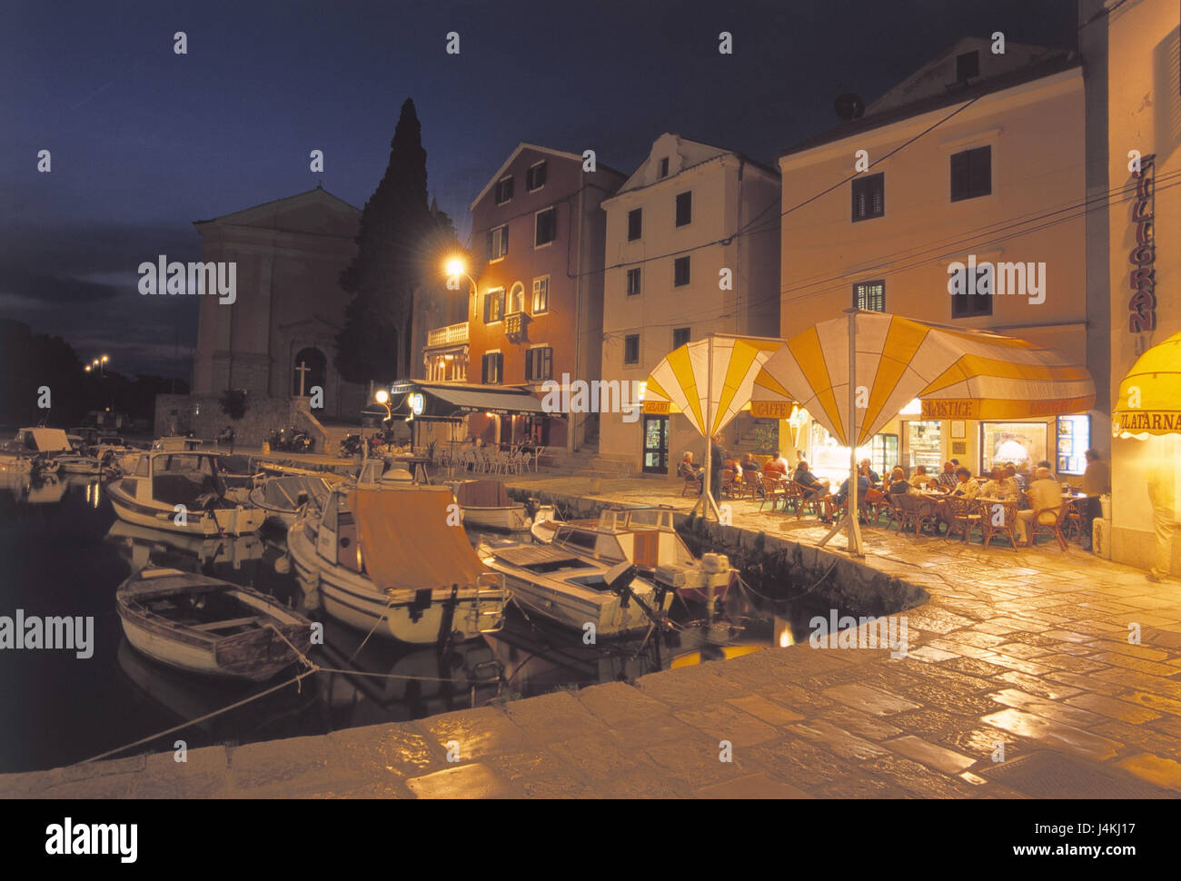 Croatia, island Losinj, Veli Losinj, local view, street cafe, lighting ...