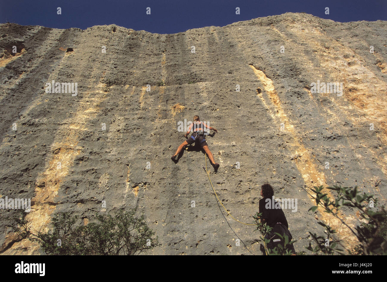 Cliff face, woman, climb, from below Europe, Southern Europe, Italy ...