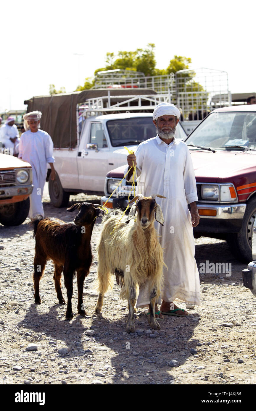 United Arab Emirates, Racing Al-Khaimah, cattle market, man, goats ...