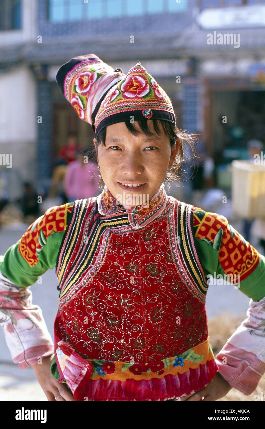 China, Yunnan Province, Dali, woman, clothes, traditionally, half ...