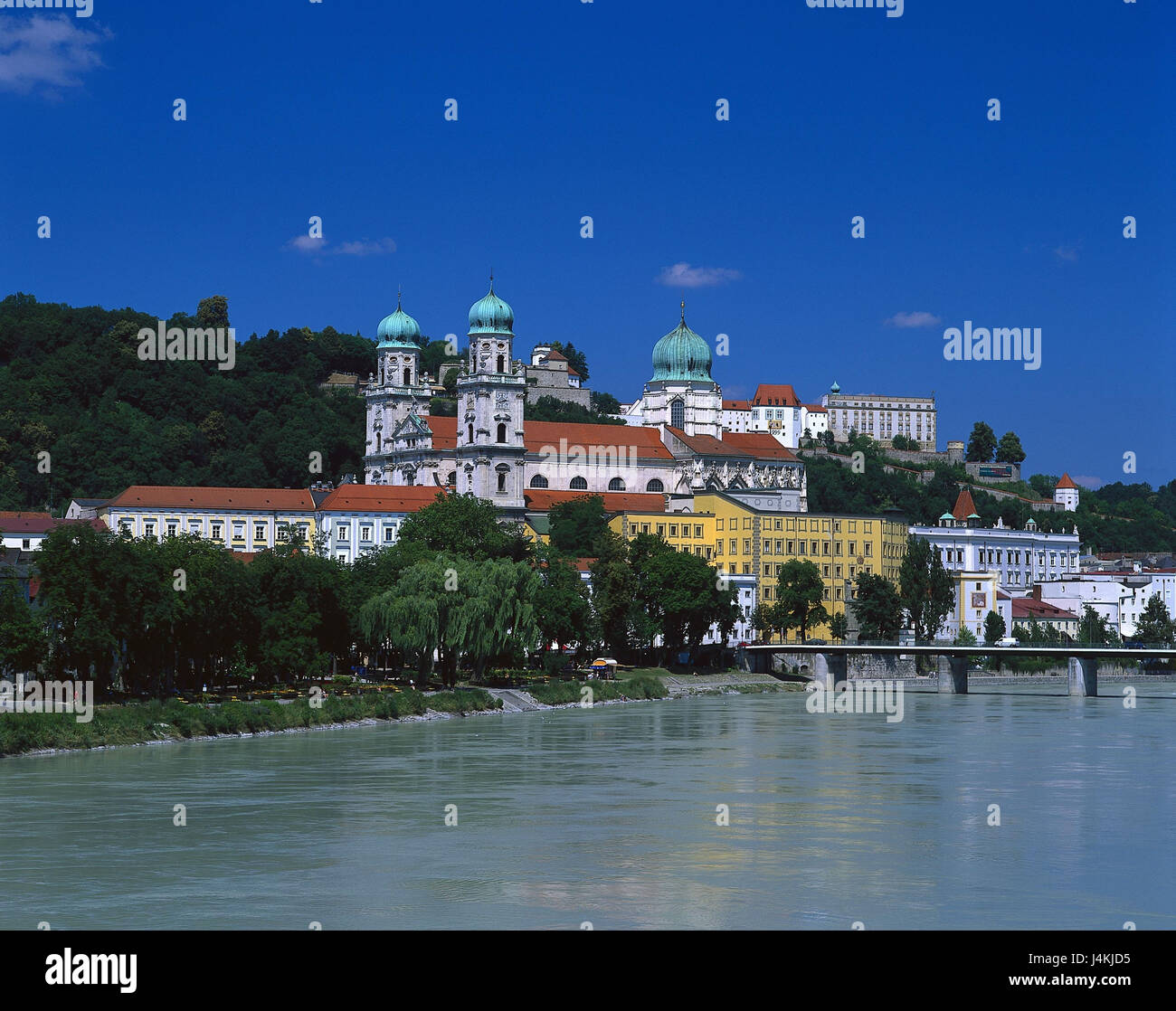 Germany, Lower Bavaria, Passau, Innbrücke, Cathedral Saint Stephan ...