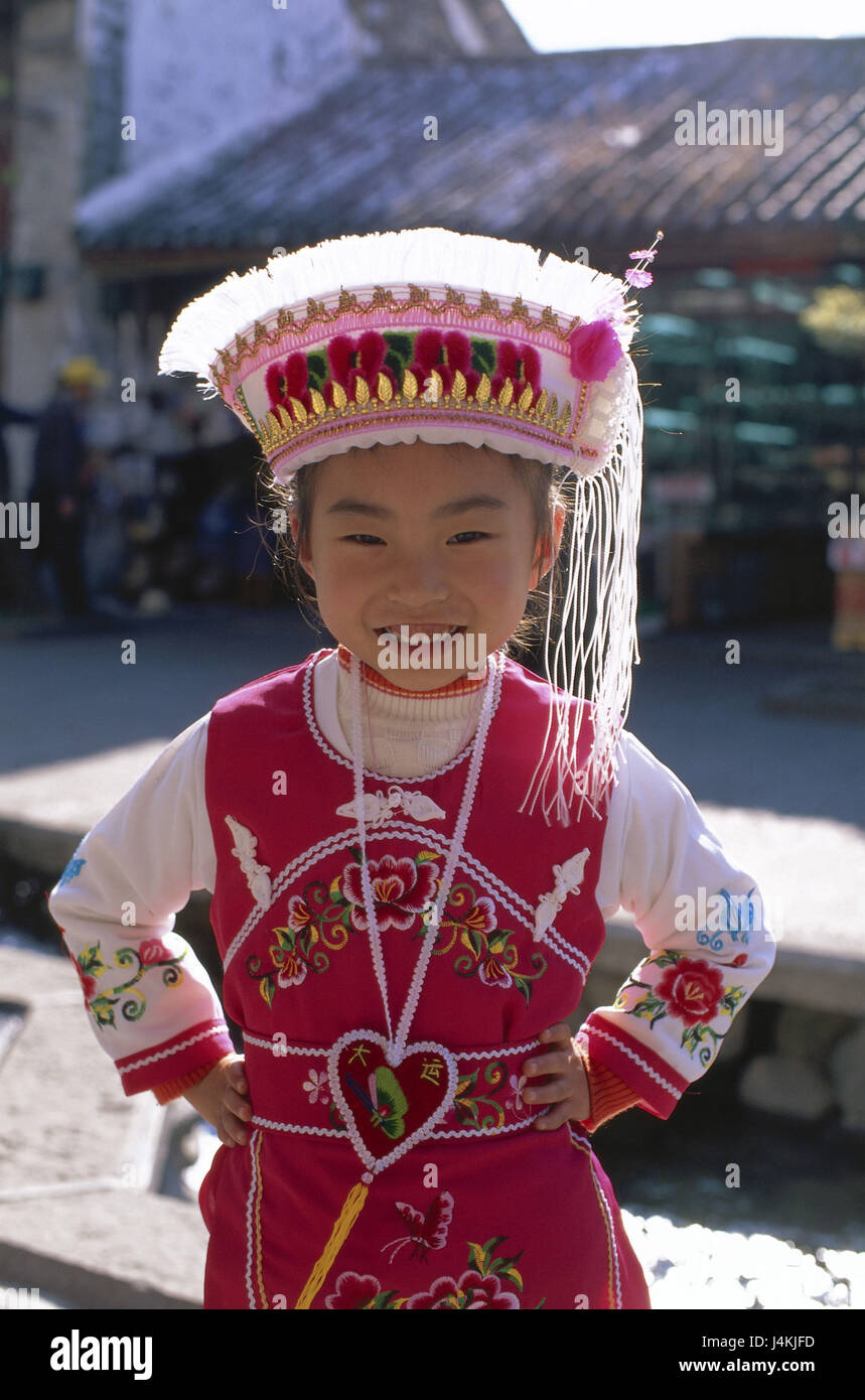 China, Yunnan Province, Dali, girl, clothes, traditionally, half ...