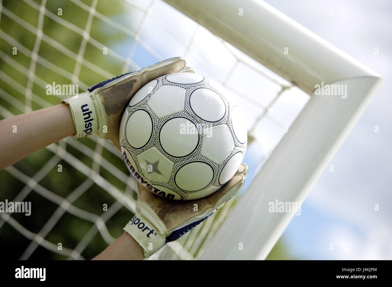 Goal, corner, goalkeeper, crack, hands, ball, hold, detail sport ...