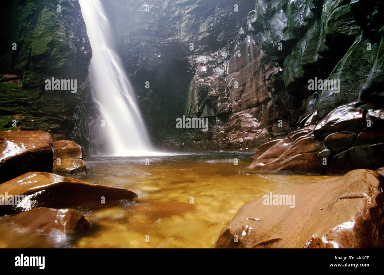 South America, Venezuela, Kavac gulch, waterfall República de Venezuela ...