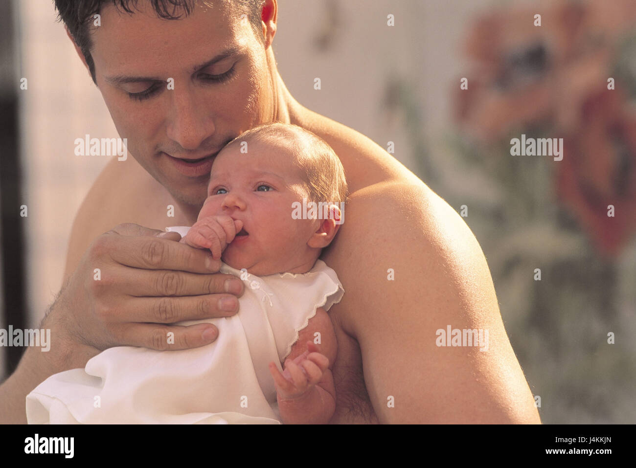 Father, baby, carry, portrait man, upper parts of the body freely ...