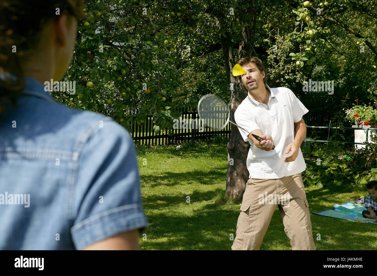 Garden, couple, shuttlecock play friends, friendship, partnership ...