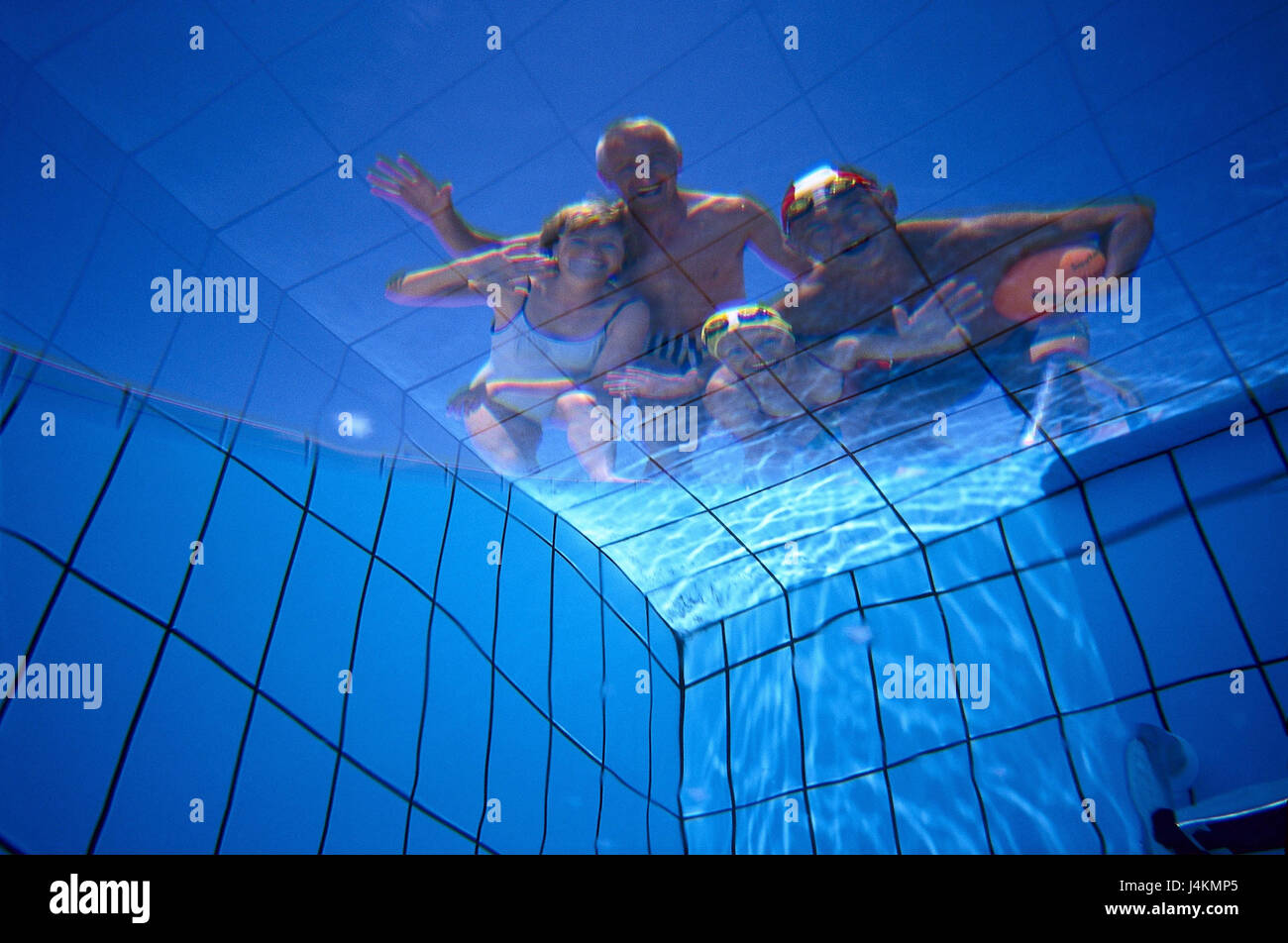 Underwater recording, water surface, couples, pool margin under water ...