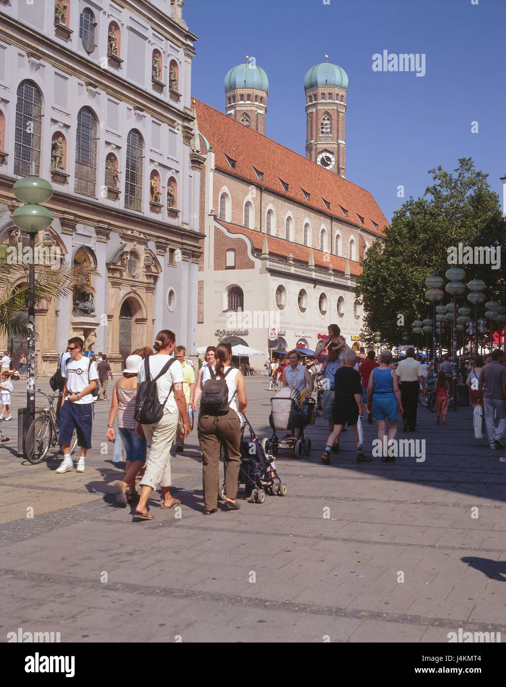Germany, Bavaria, Munich, Neuhauserstrasse, pedestrian, steeples Europe ...