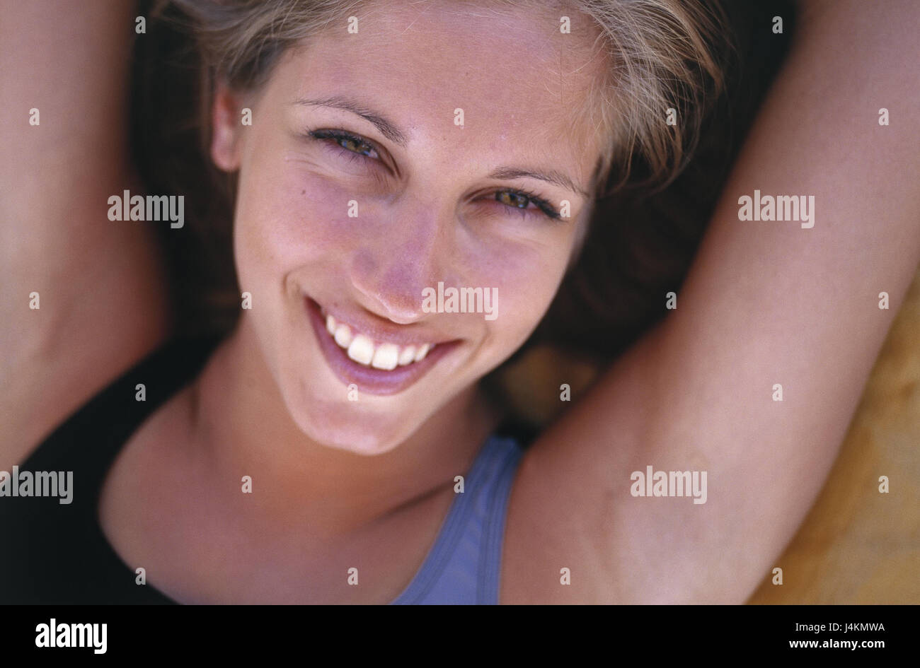 Woman, lie, smile, portrait outside, summer, leisure time, take it easy ...