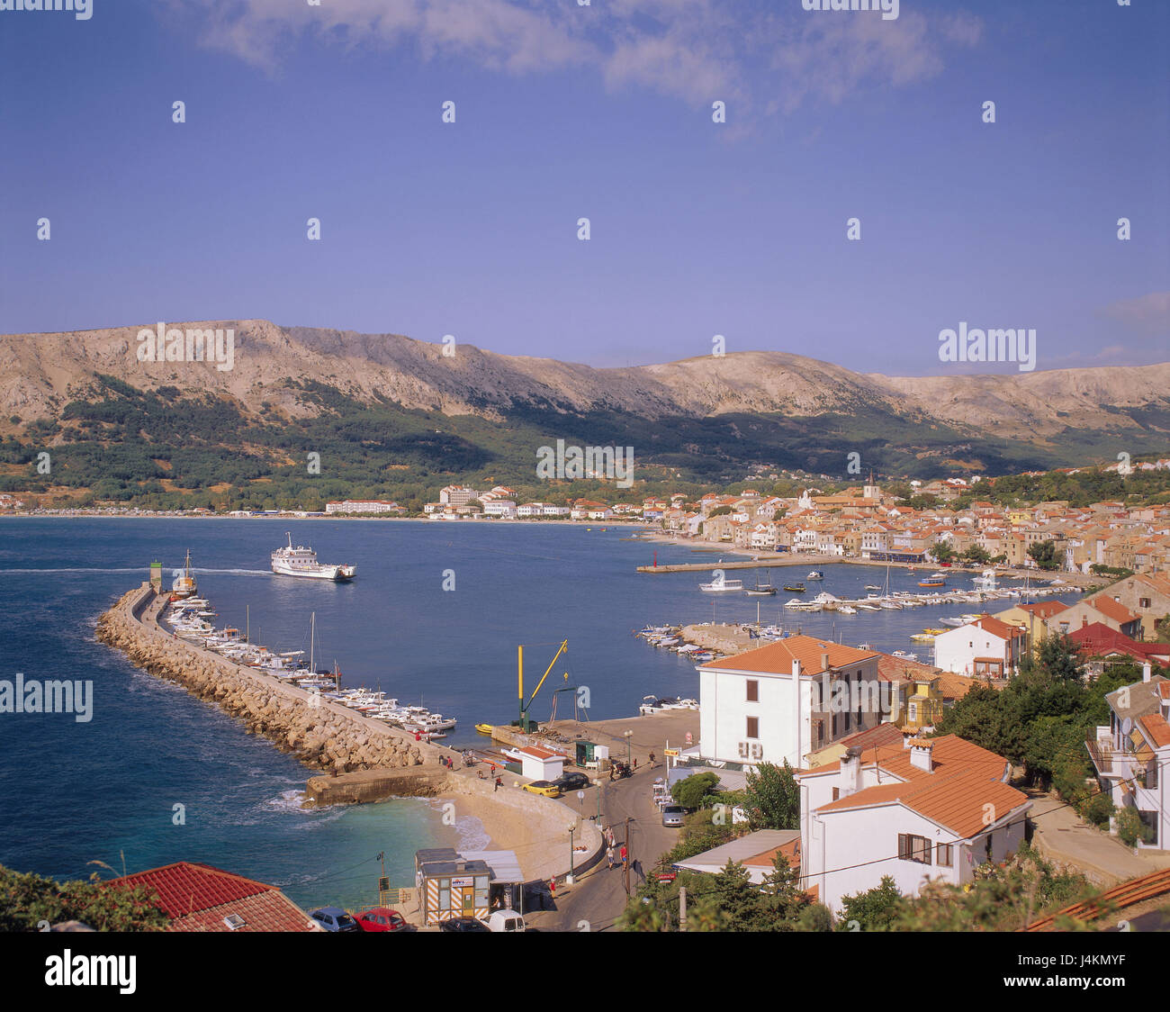 Croatia, island Krk, Baska, town view, harbour of Europe, Southeast ...