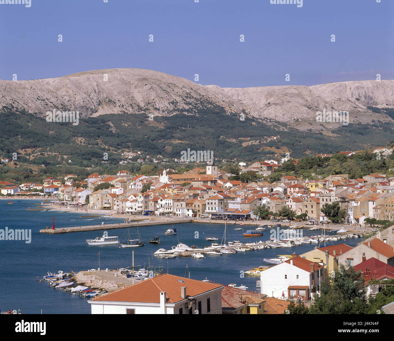 Croatia, island Krk, Baska, town view, harbour of Europe, Southeast ...