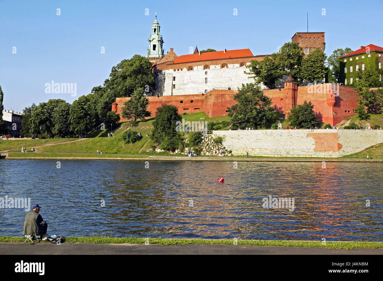 Poland, Cracow, Wawel hill, lock, flux morello, shore, angler, back ...