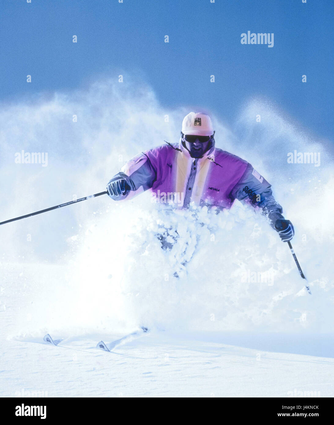 Skier, departure, deep snow mountainside, snow inclination, snow ...