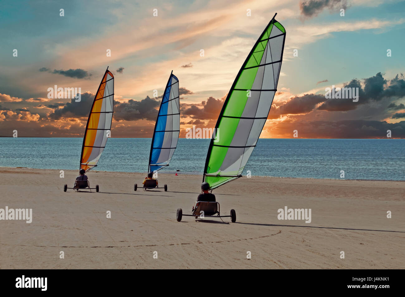 Sailing carts at the beach at sunset in the Netherlands Stock Photo - Alamy
