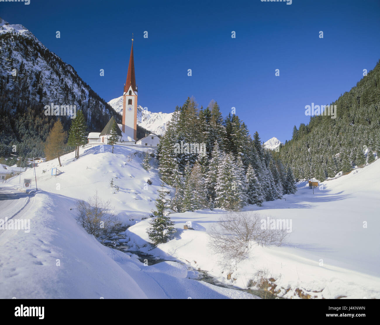 Austria, Tyrol, Sellrain, St. Sigmund, church, winter Europe, alps ...