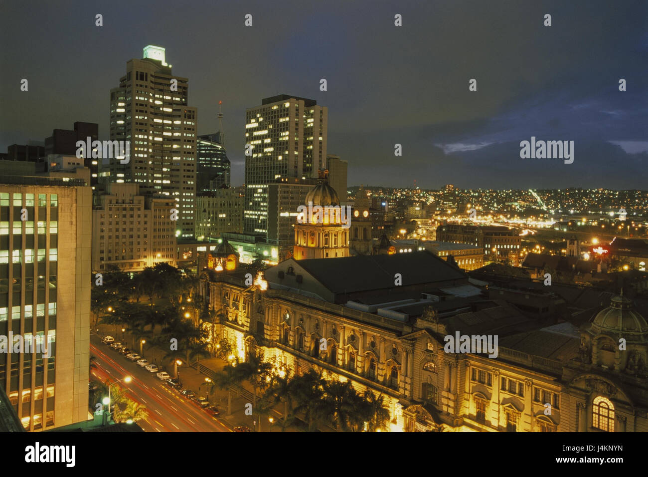 South Africa, Kwazulu-Natal, Durban, town view, city hall, night RSA ...