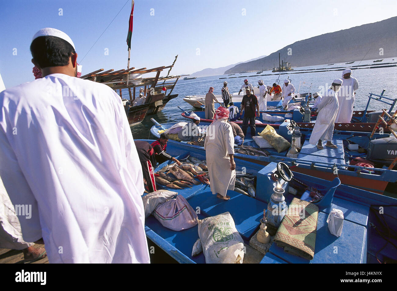 Oman, Musandam peninsula, Khasab, beach, fisherman, successfully, catch ...