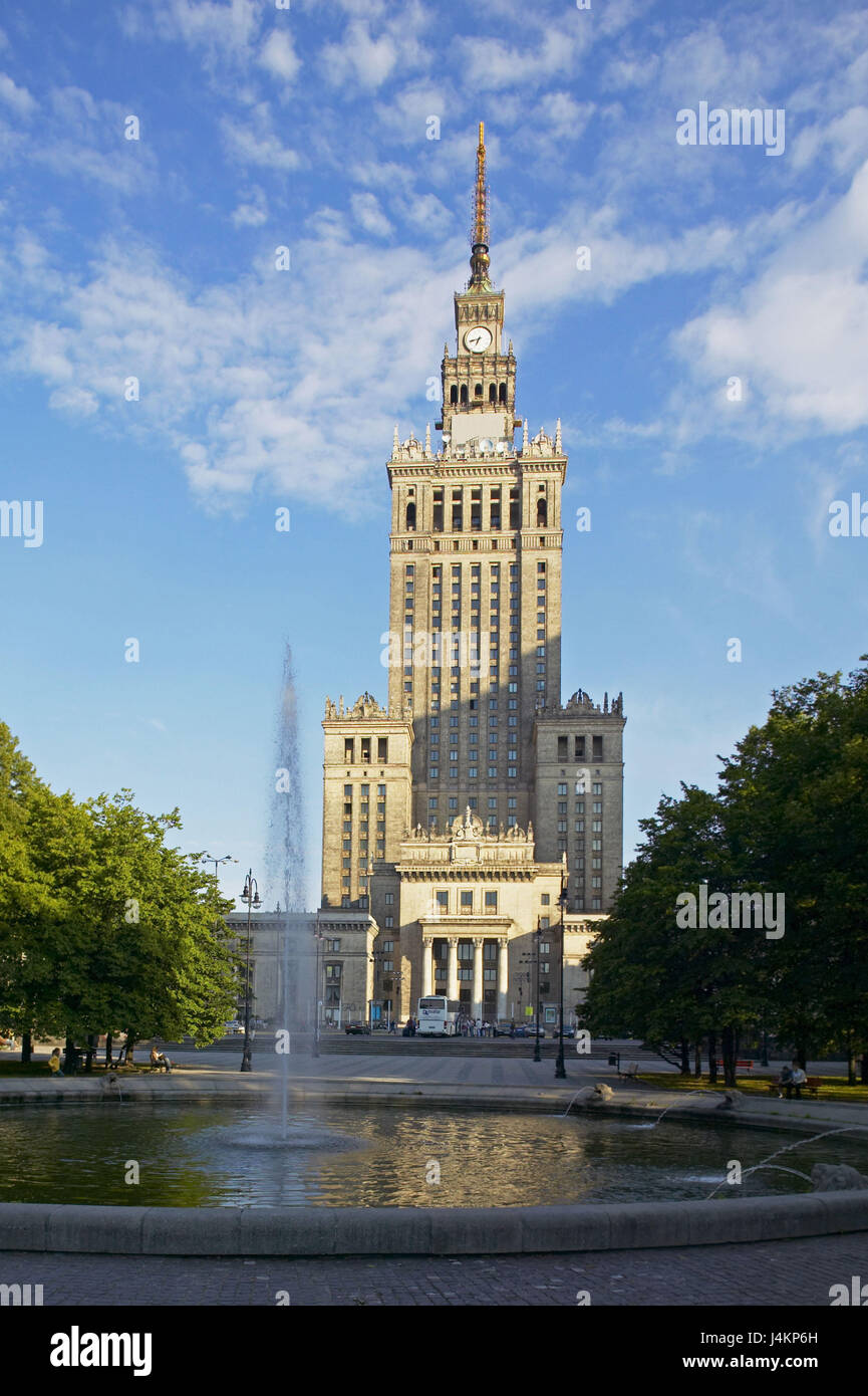 Poland, Warsaw, cultural palace, fountain Europe, East Europe ...