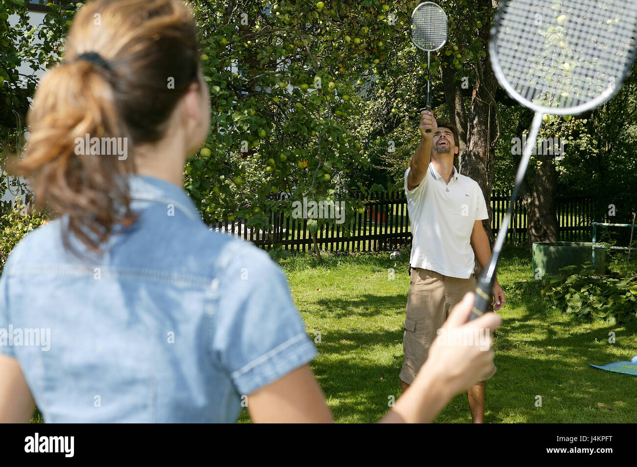 Garden, couple, shuttlecock play friends, friendship, partnership ...