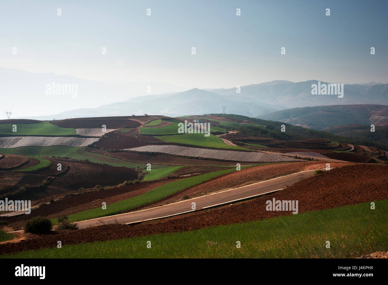 Panoramic view of chinese agriculture landscape with mountains and ...