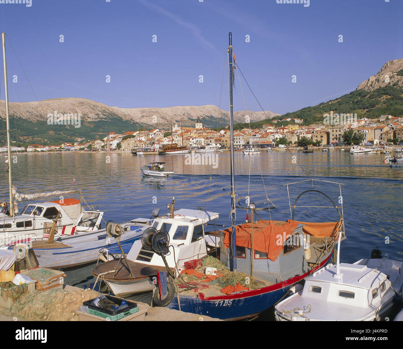 Croatia, island Krk, Baska, town view, harbour of Europe, Southeast ...