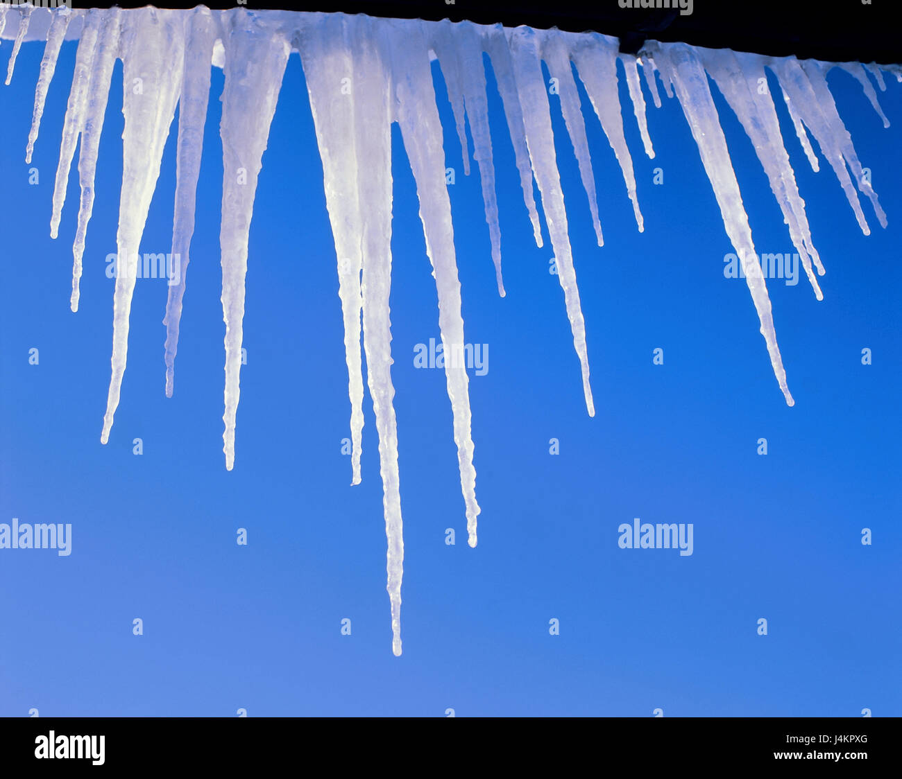 Icicle, heaven blue roof, gutter, detail, ice, plug, pointed, white ...