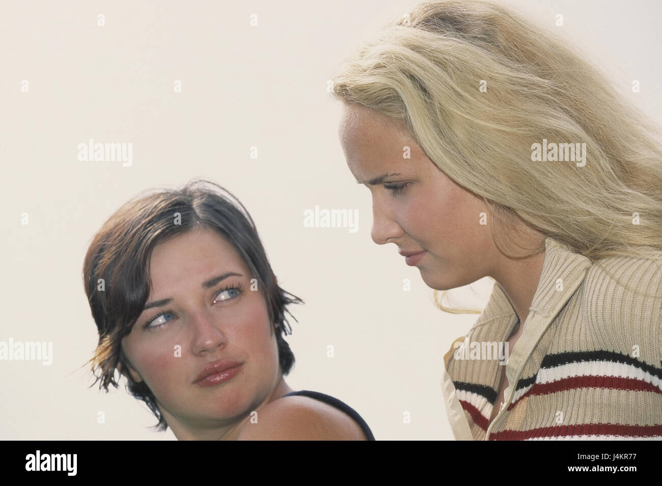 Young person, friends, eye contact, conflict, portrait girl, teenager ...