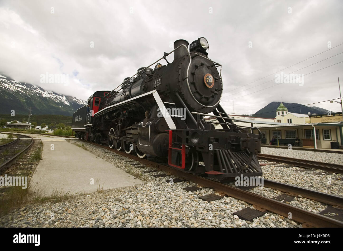 The USA, Alaska, Skagway, city centre, tracks, Whitepassrailroad ...