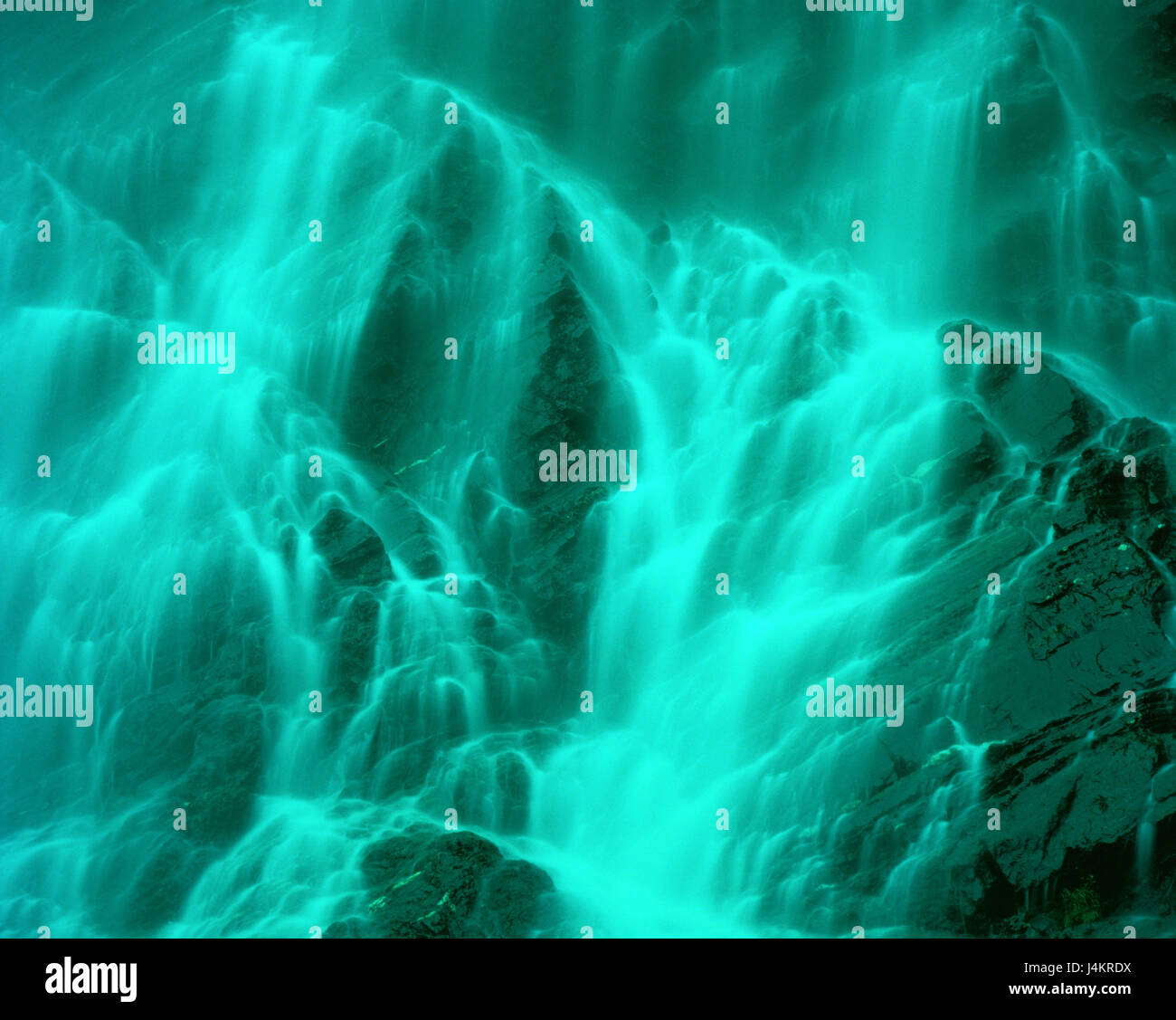 Rocks, waterfall, detail, spectral filter green Austria, Tyrol ...