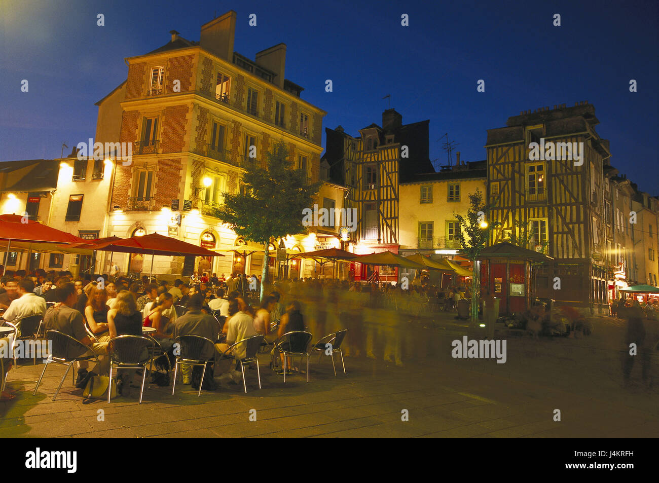 France, Brittany, Rennes, Place St. Michel, street cafes, guests ...
