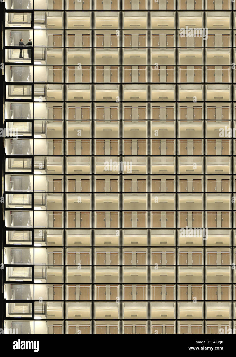 Office building, glass front, window, stairwell, business people ...