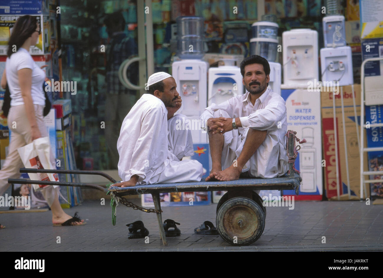 United Arab Emirates, Dubai, As-Sabkah street, scales, men, sit, no ...