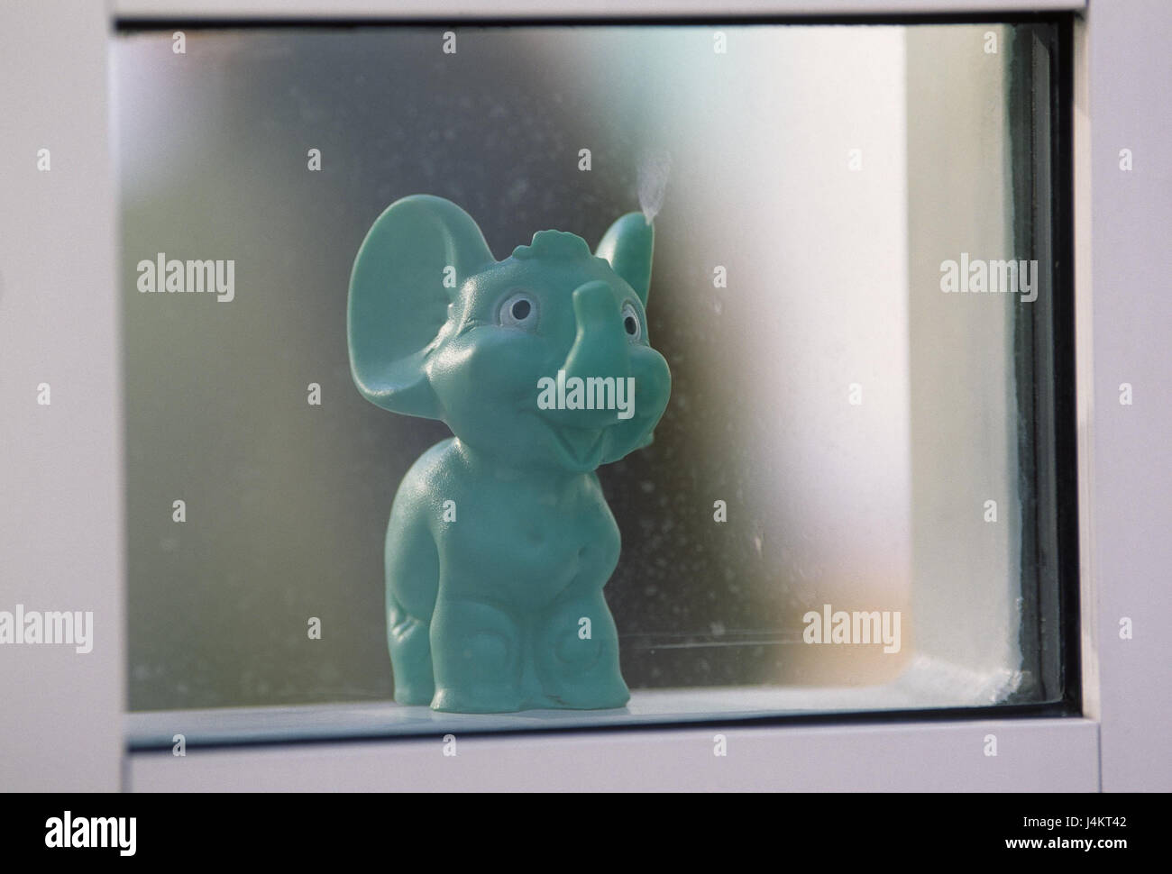 Window pane, plastic elephant still life, object photography, toys ...