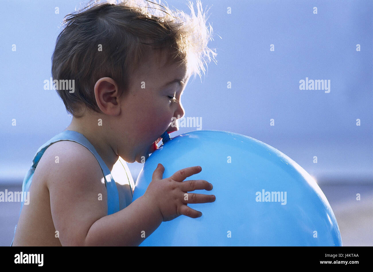 Infant, balloon, inflate, tread outside, summer, child, baby, happily ...