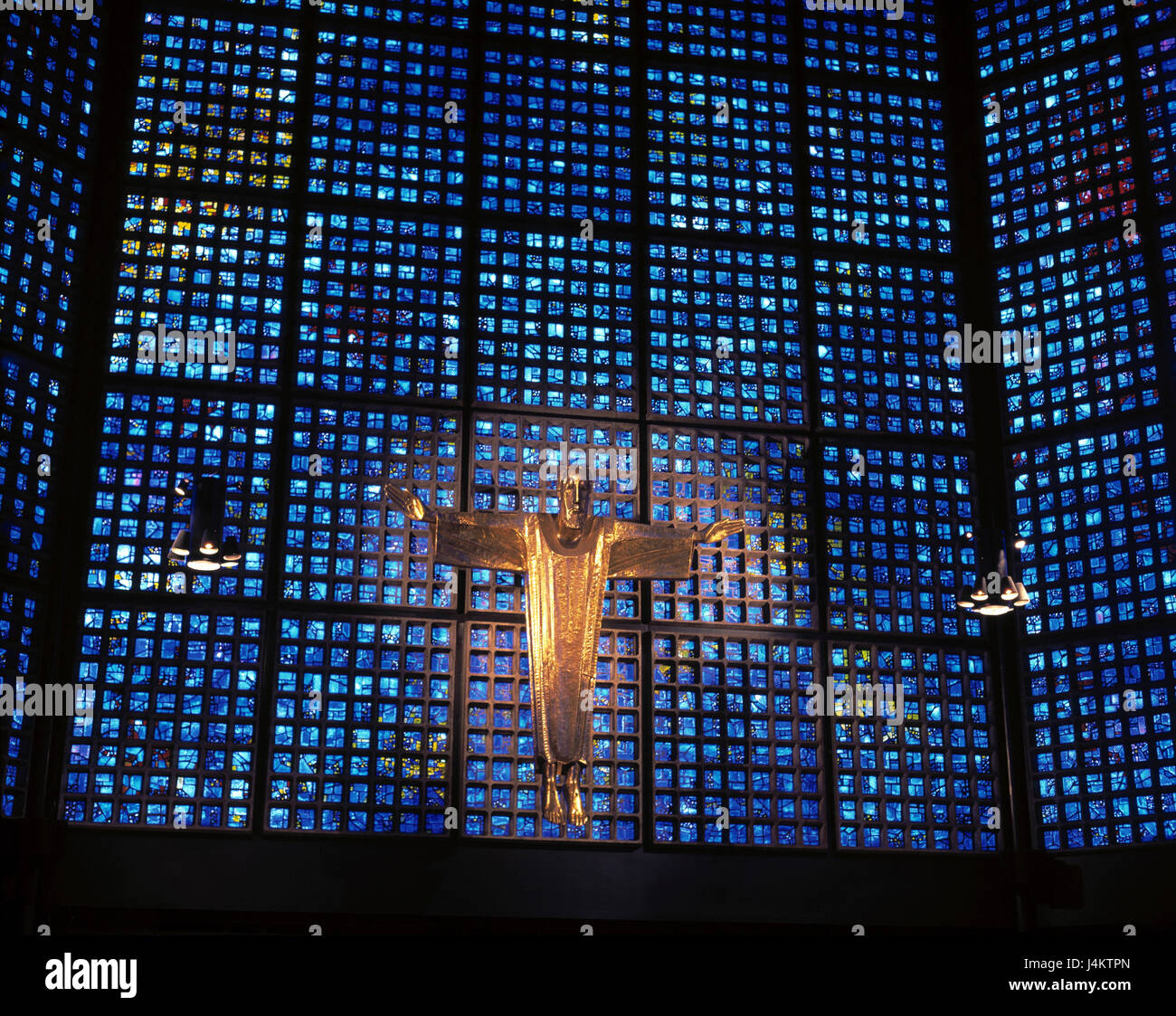 Germany, Berlin, new memory church, glass window, Christus-Statue ...