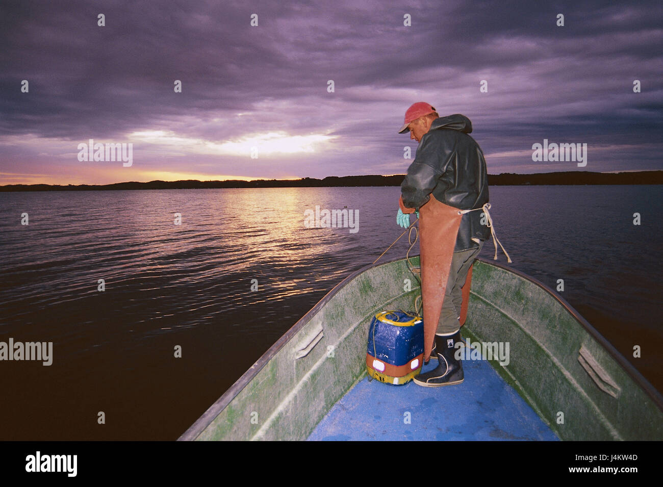 Ammersee, boat, detail, fisherman, at the side, beautyful clouds Europe ...