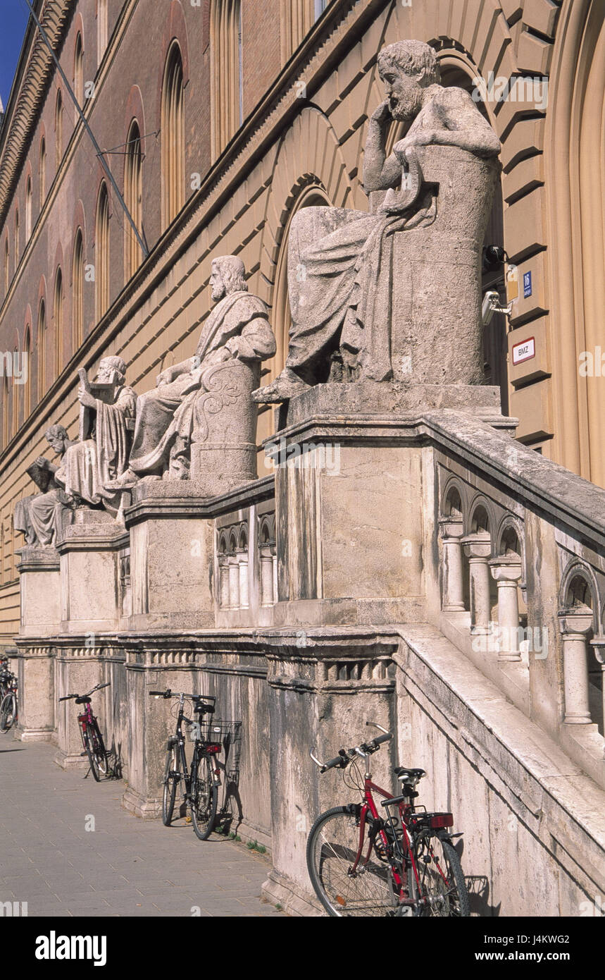 Germany, Bavaria, Munich, Bavarian state library, detail, sculptures ...