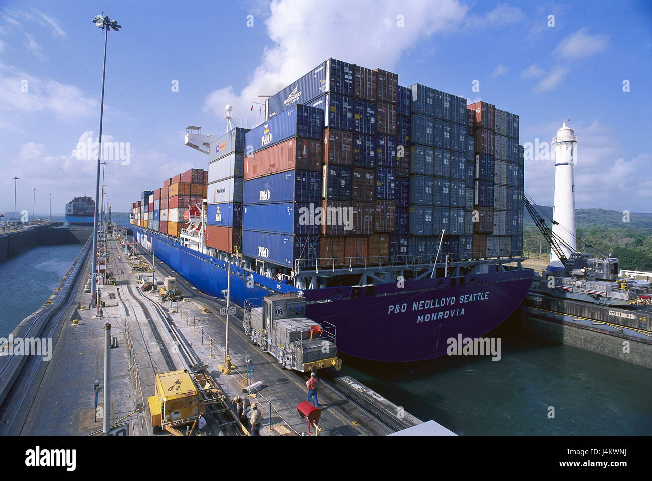 Panama, the Panama Canal, sluice, container ships Central America ...
